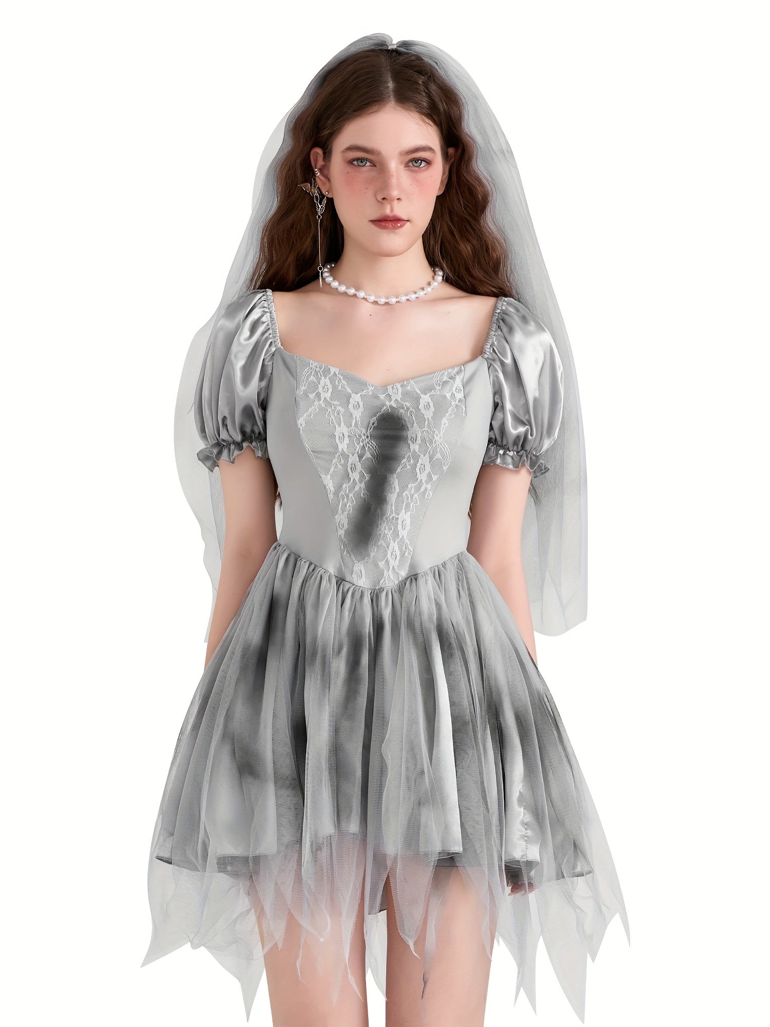 Gothic Corpse Bride Halloween Costume Dress | Mini Puff Sleeve Outfit ...